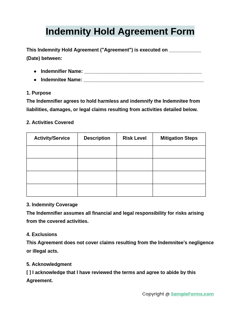 FREE 10+ Indemnity Agreement Form Samples, PDF, MS Word, Google Docs