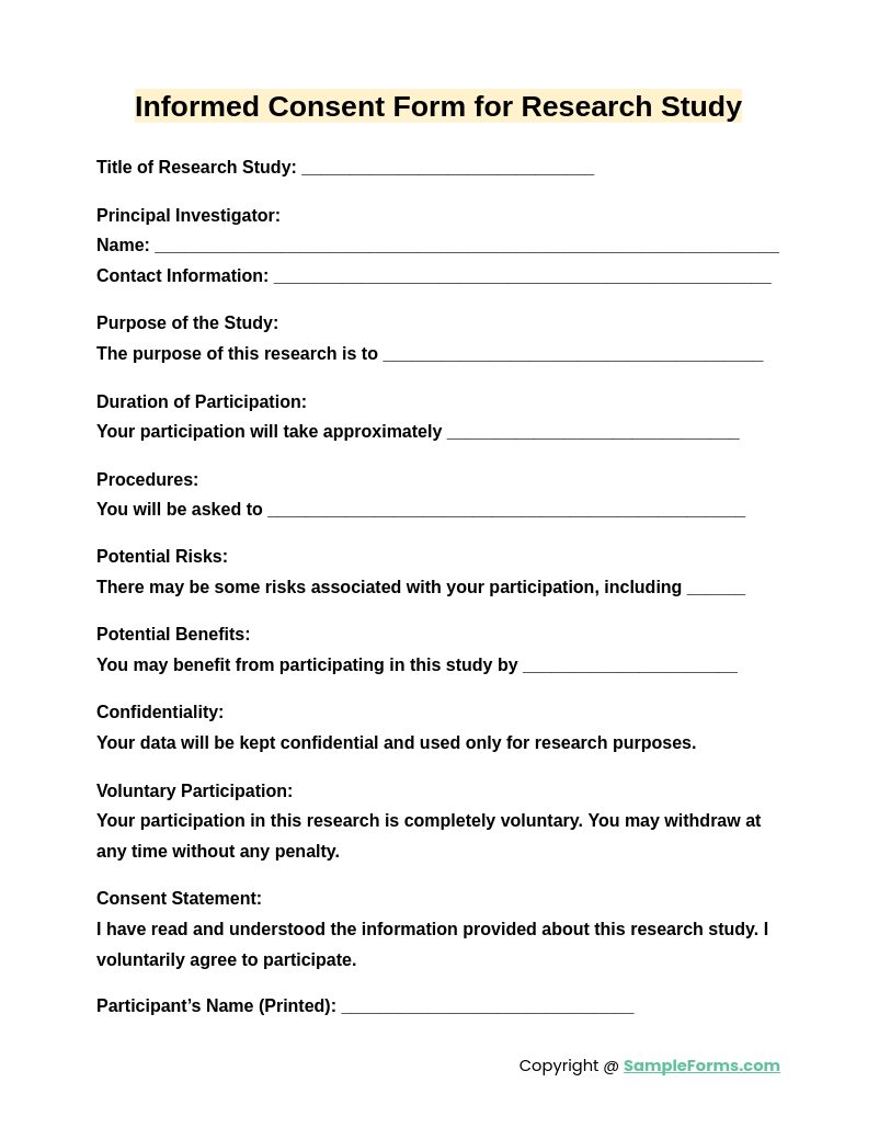 FREE 12+ Research Informed Consent Form Samples, PDF, MS Word, Google Docs