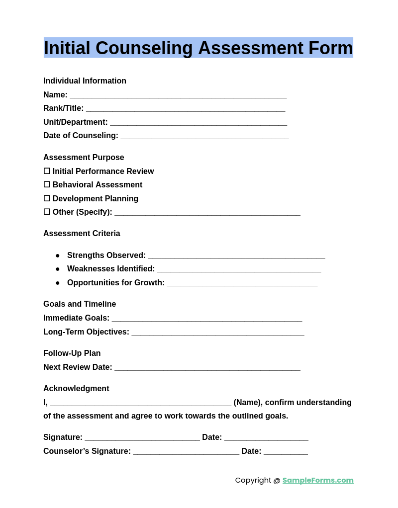 FREE 8+ Initial Counseling Form Samples, PDF, MS Word, Google Docs
