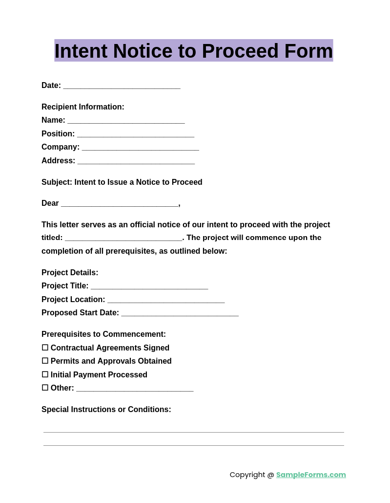 FREE 11+ Notice to Proceed Form Samples, PDF, MS Word, Google Docs
