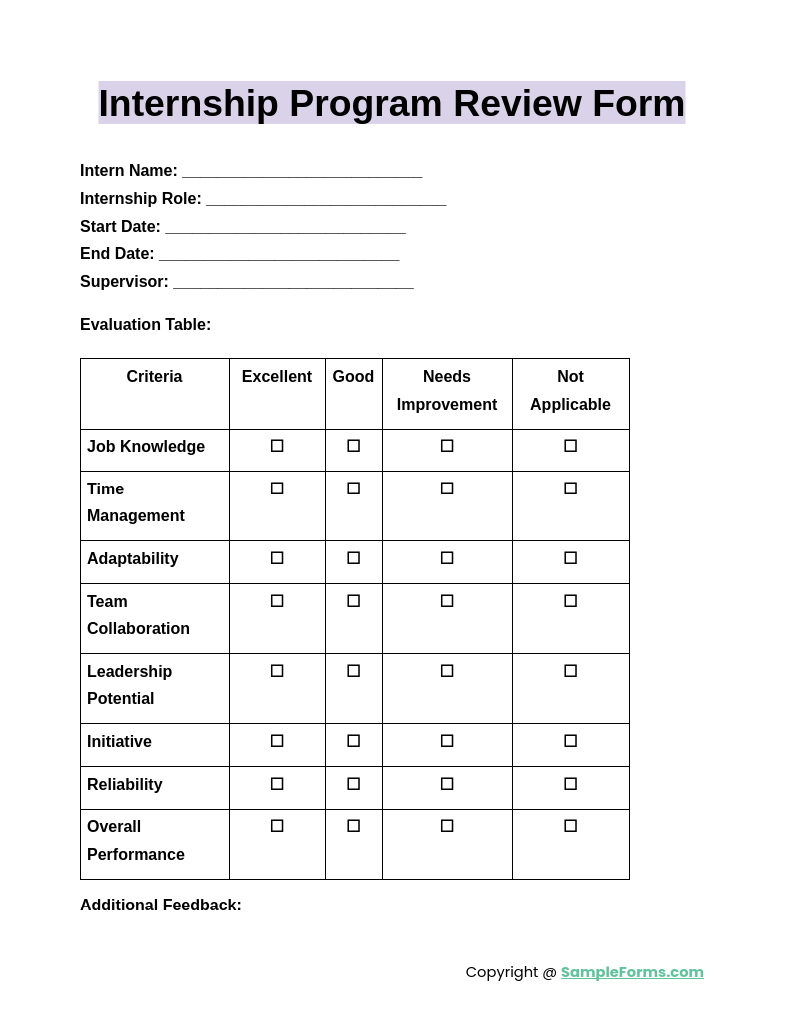 FREE 17+ Internship Review Form Samples, PDF, MS Word, Google Docs