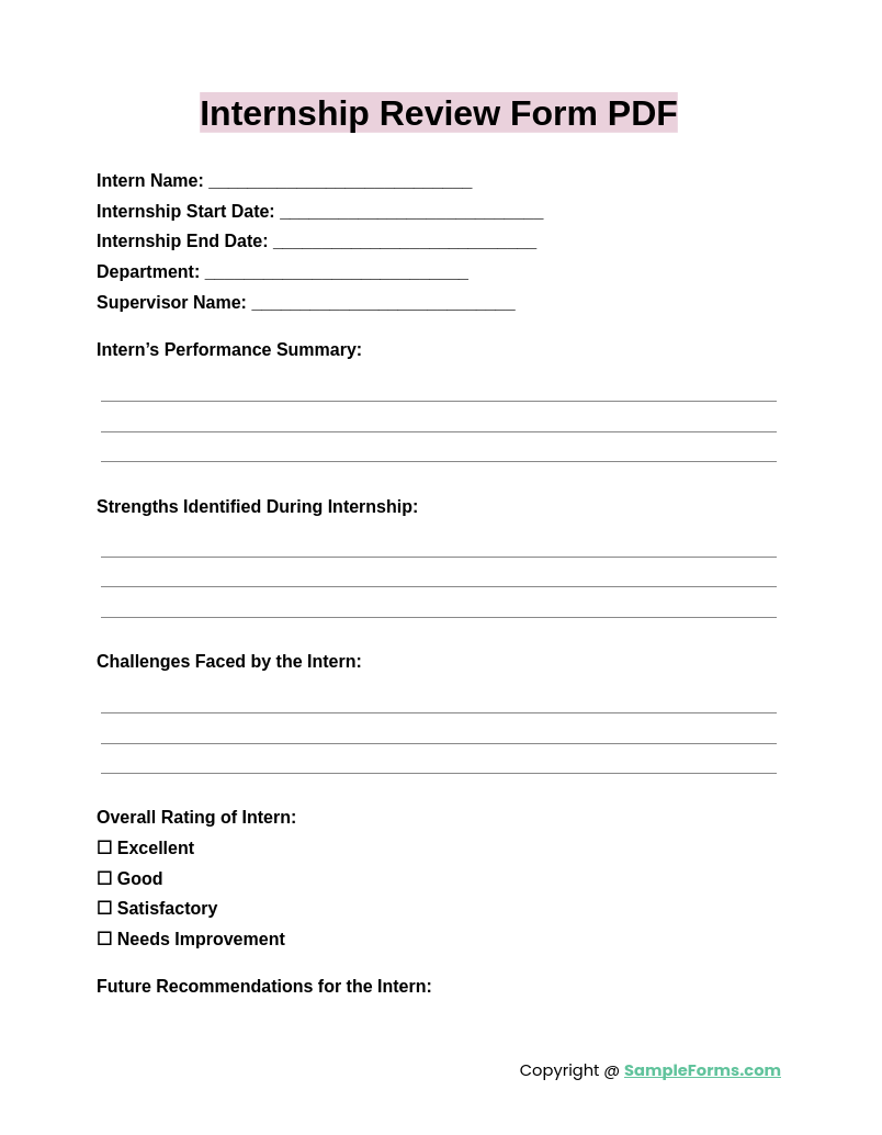 FREE 17+ Internship Review Form Samples, PDF, MS Word, Google Docs
