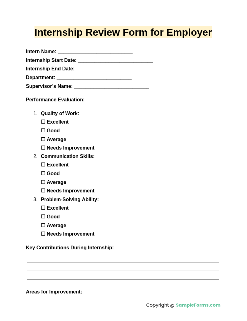 FREE 17+ Internship Review Form Samples, PDF, MS Word, Google Docs