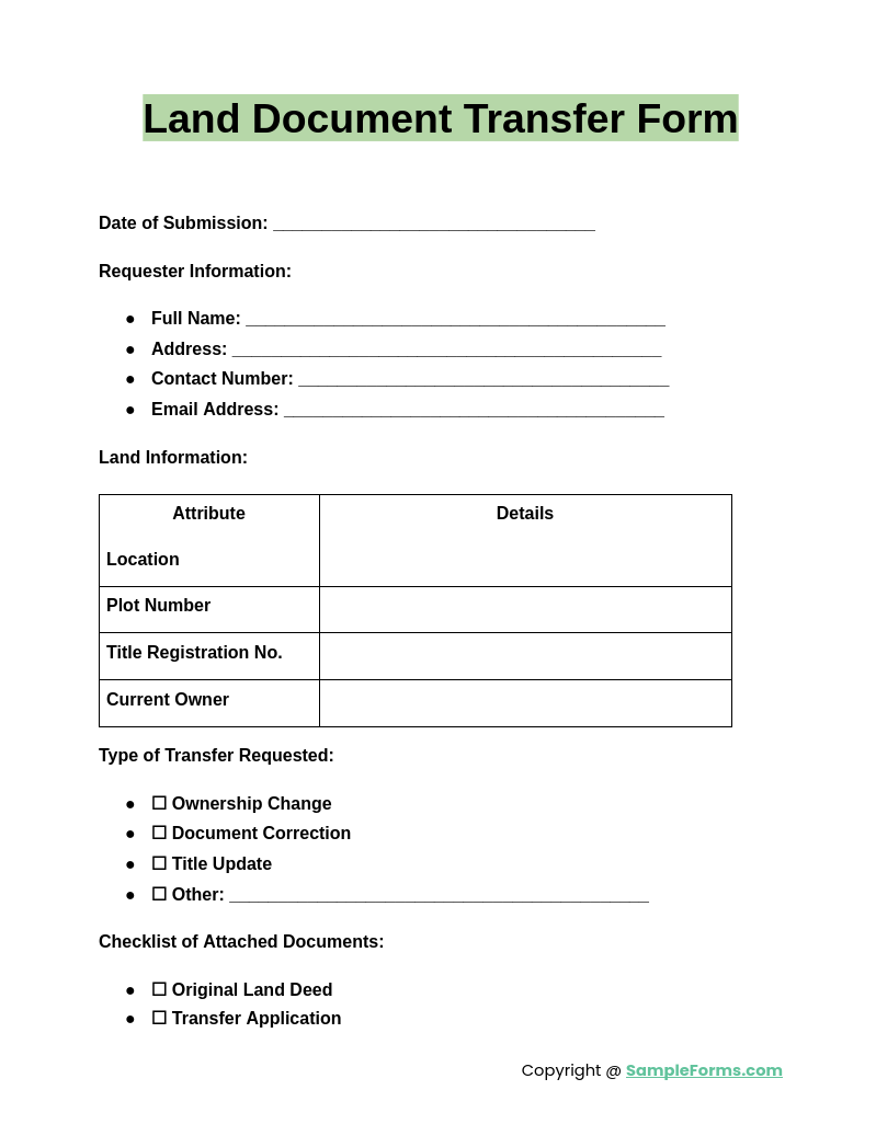 FREE 10+ Land Transfer Form Samples, PDF, MS Word, Google Docs