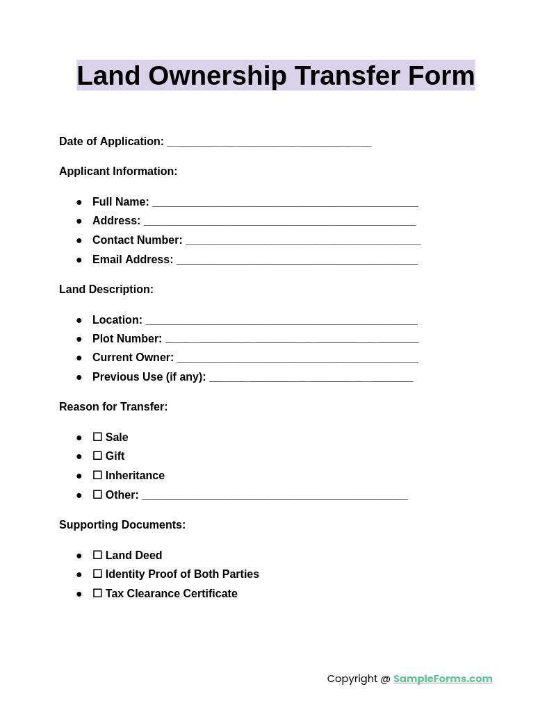 FREE 10+ Land Transfer Form Samples, PDF, MS Word, Google Docs