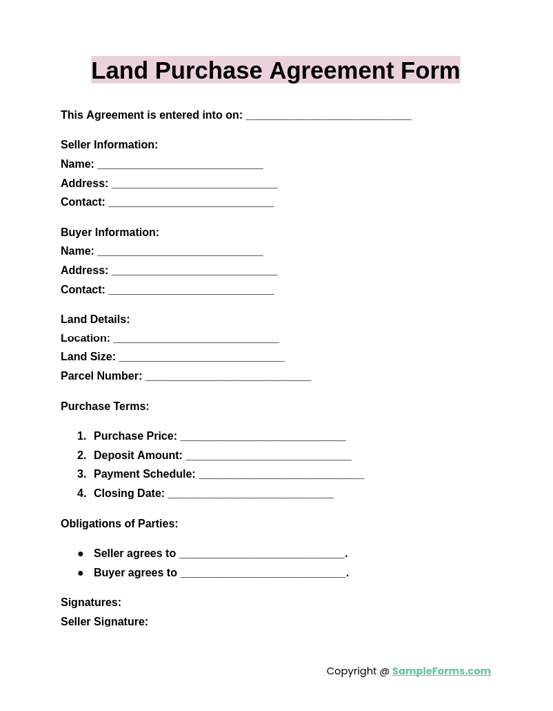 FREE 12+ Land Agreement Form Samples, PDF, MS Word, Google Docs