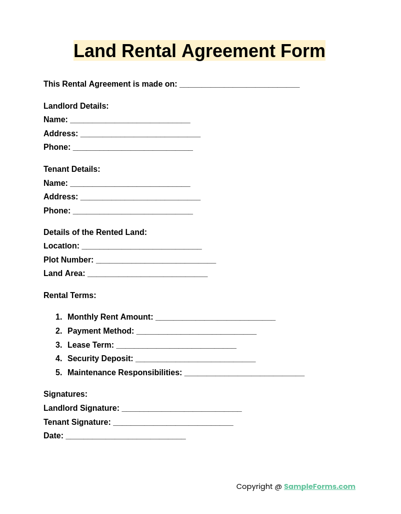 FREE 12+ Land Agreement Form Samples, PDF, MS Word, Google Docs