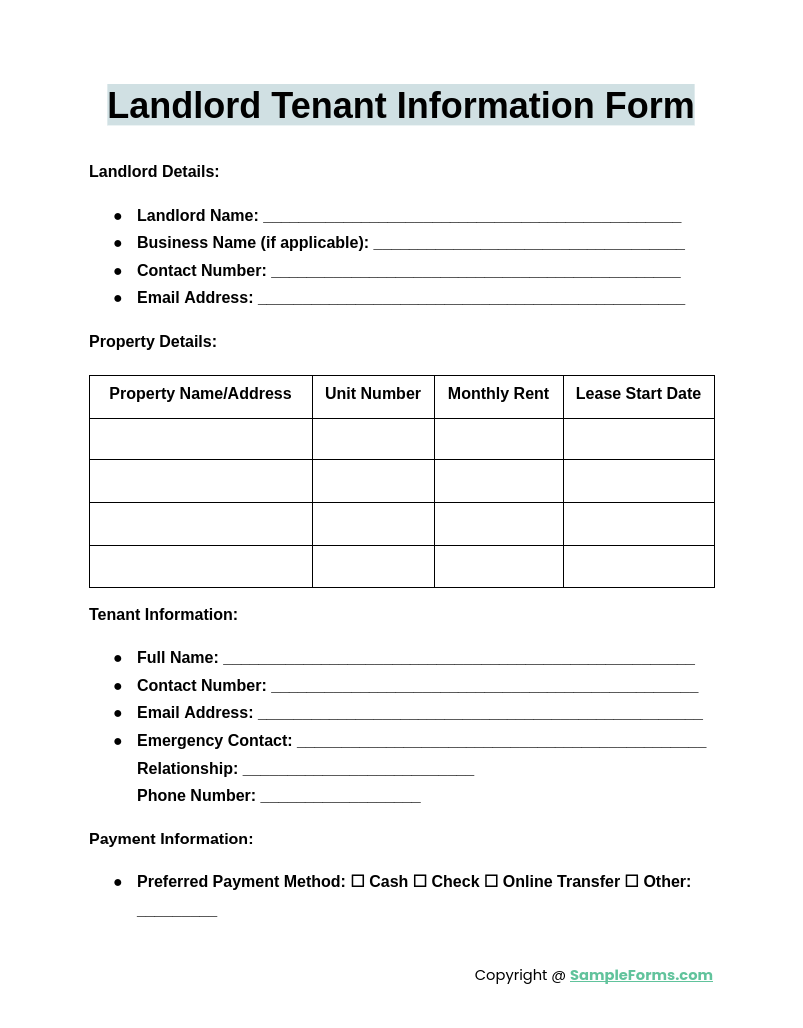 FREE 14+ Tenant Information Form Samples, PDF, MS Word, Google Docs, Excel