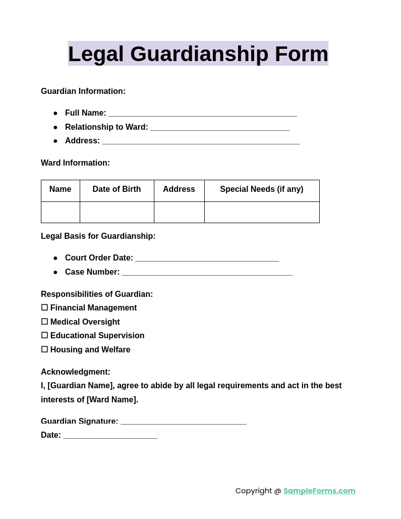 FREE 16+ Guardianship Form Samples, PDF, MS Word, Google Docs