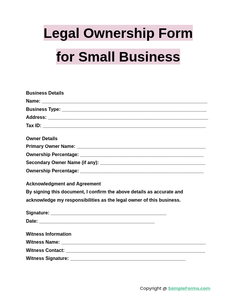 FREE 15+ Legal Ownership Form Samples, PDF, MS Word, Google Docs