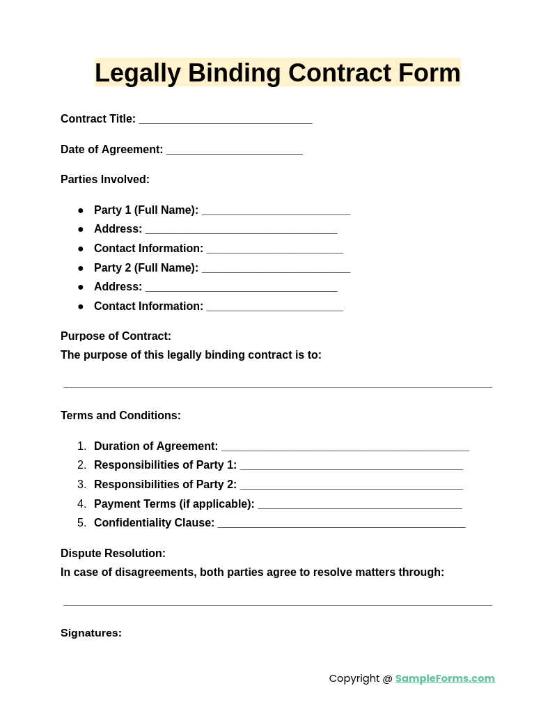 FREE 12+ Binding Contract Form Samples, PDF, MS Word, Google Docs