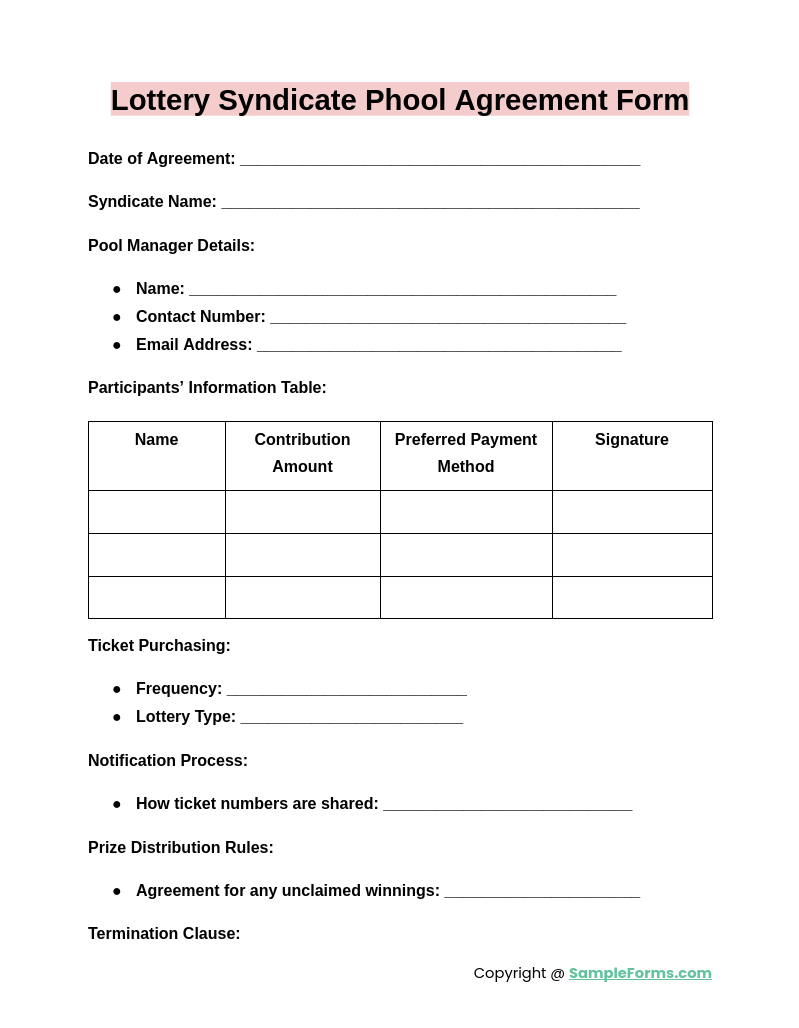 FREE 12+ Lottery Syndicate Agreement Form Samples, PDF, MS Word, Google ...