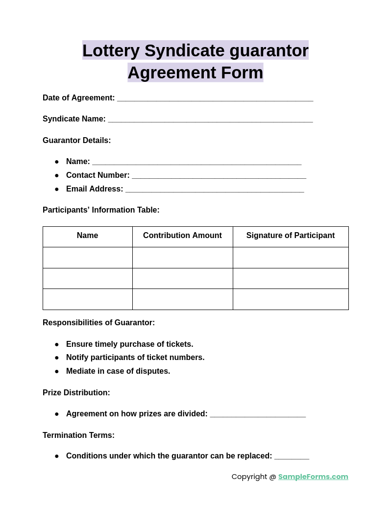 FREE 12+ Lottery Syndicate Agreement Form Samples, PDF, MS Word, Google ...
