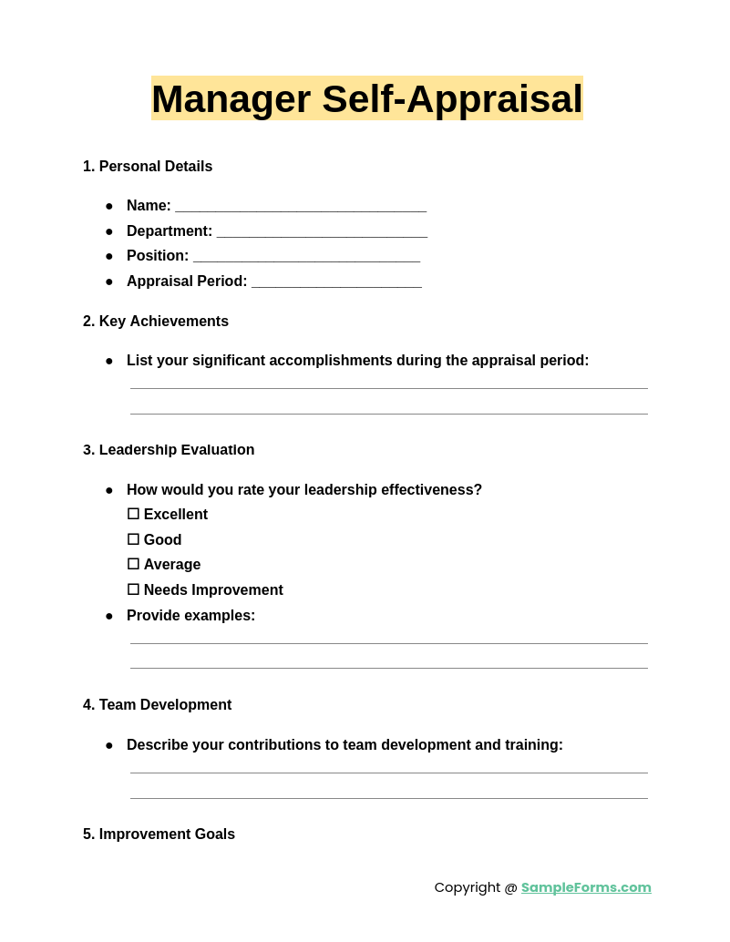 FREE 13+ Self-Appraisal Form Samples, PDF, MS Word, Google Docs, Excel