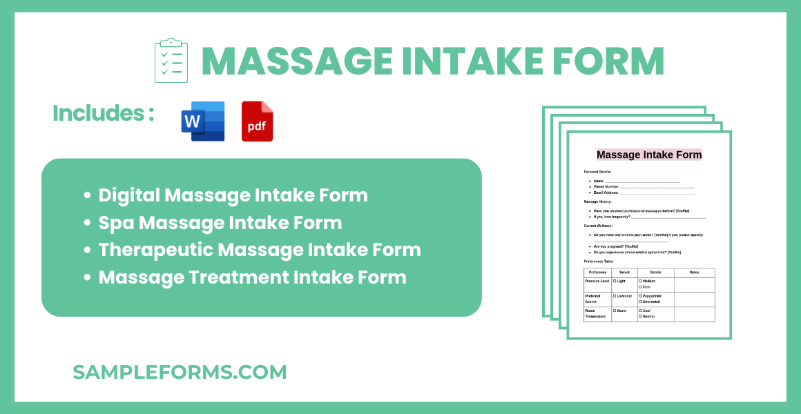 FREE 10+ Massage Intake Form Samples, PDF, MS Word, Google Docs