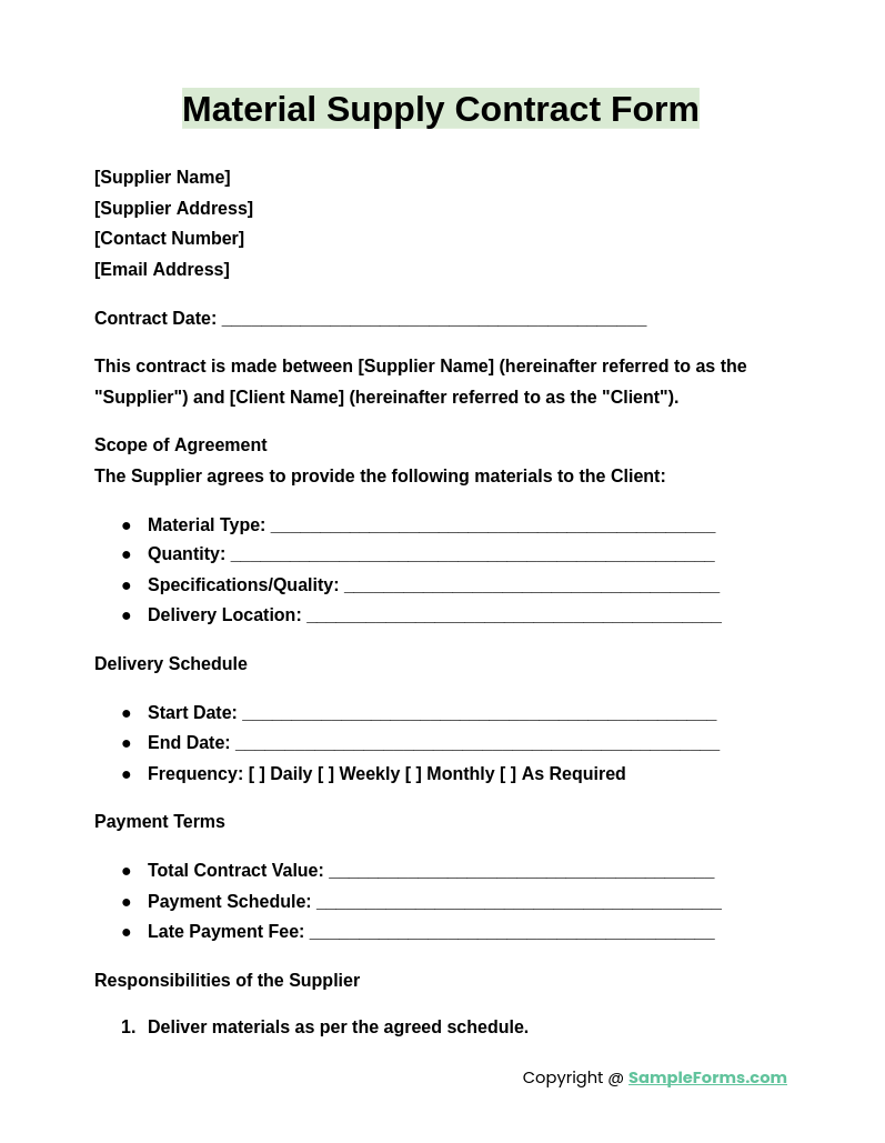 FREE 11+ Supply Contract Form Samples, PDF, MS Word, Google Docs