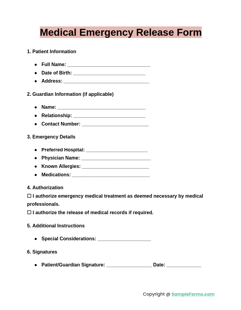 FREE 25+ Emergency Release Form Samples, PDF, MS Word, Google Docs
