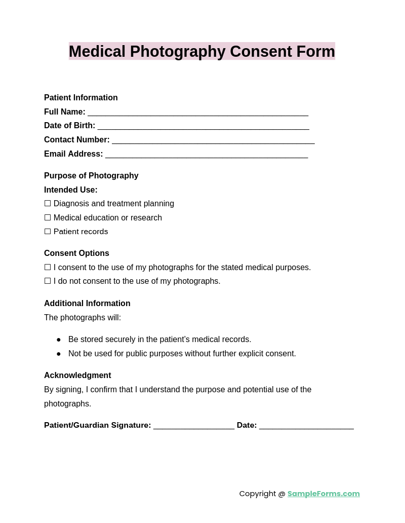 FREE 12+ Photography Consent Form Samples, PDF, MS Word, Google Docs