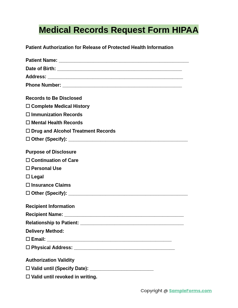 FREE 14+ Medical Records Request Form Samples, PDF, MS Word, Google Docs