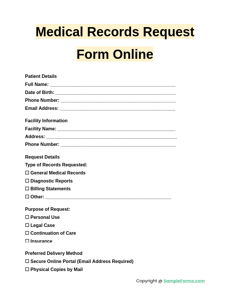FREE 14+ Medical Records Request Form Samples, PDF, MS Word, Google Docs