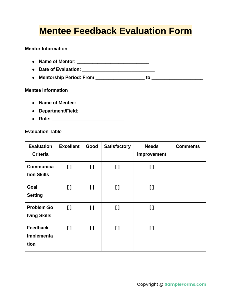 FREE 19+ Mentee Evaluation Form Samples, PDF, MS Word, Google Docs
