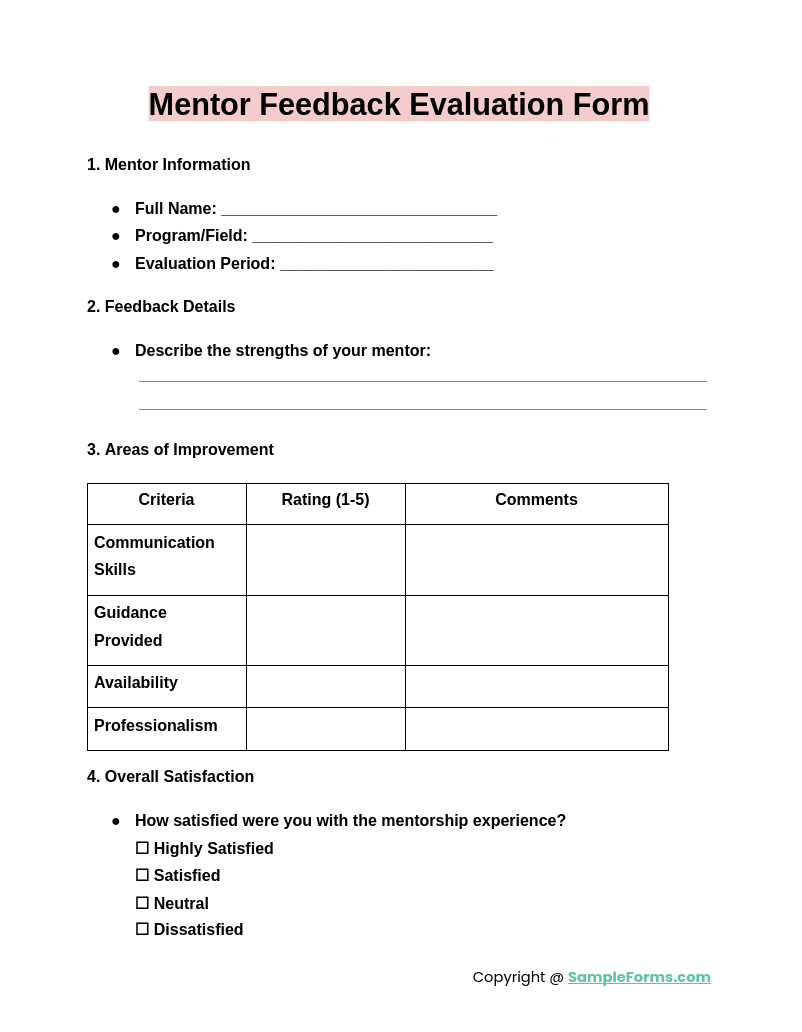 FREE 13+ Mentor Evaluation Form Samples, PDF, MS Word, Google Docs