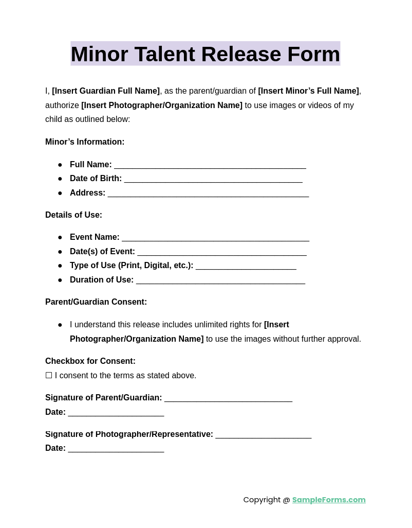 FREE 13+ Talent Release Form Samples, PDF, MS Word, Google Docs