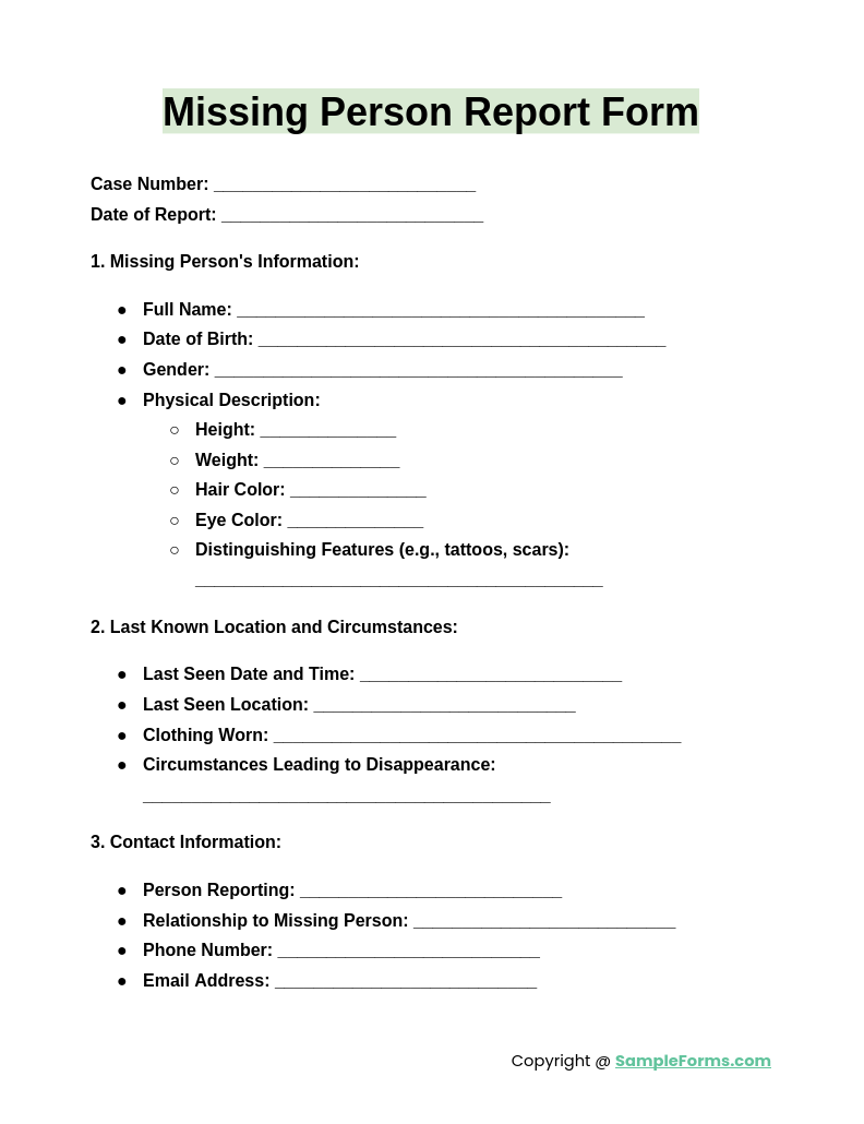 FREE 17+ Missing Report Form Samples, PDF, MS Word, Google Docs