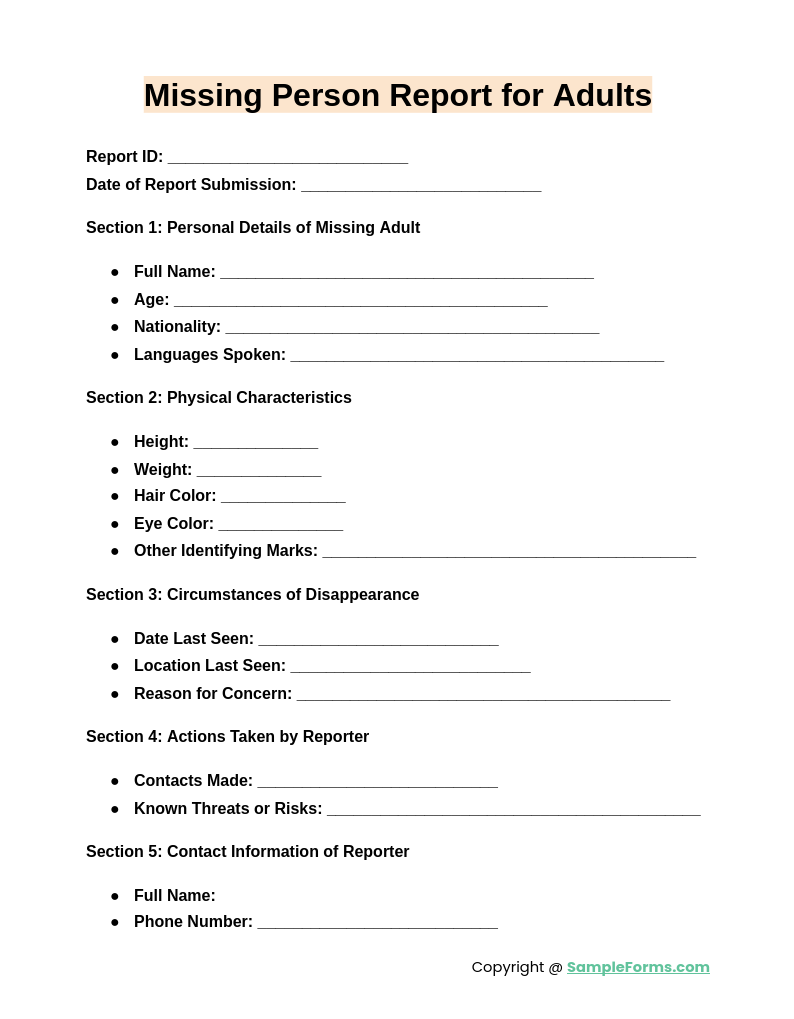 FREE 17+ Missing Report Form Samples, PDF, MS Word, Google Docs
