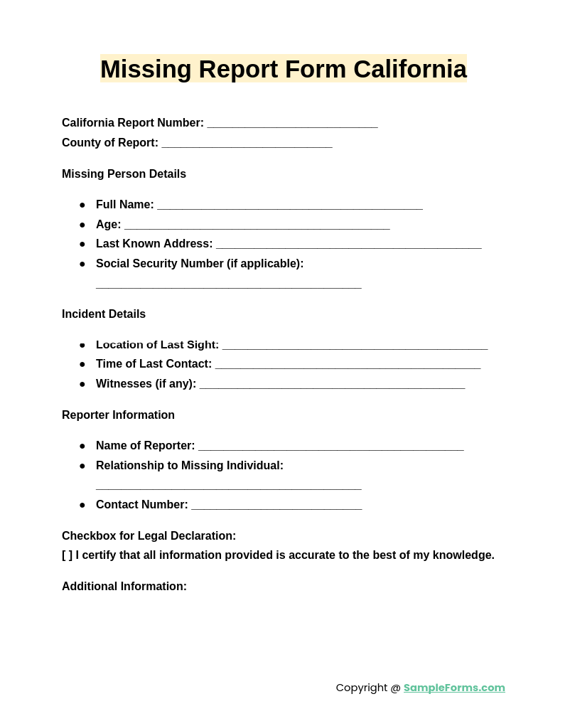 FREE 17+ Missing Report Form Samples, PDF, MS Word, Google Docs