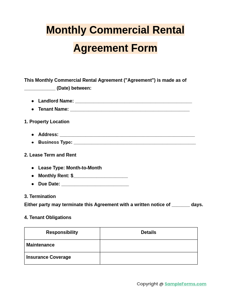 FREE 11+ Commercial Rental Agreement Form Samples, PDF, MS Word, Google ...