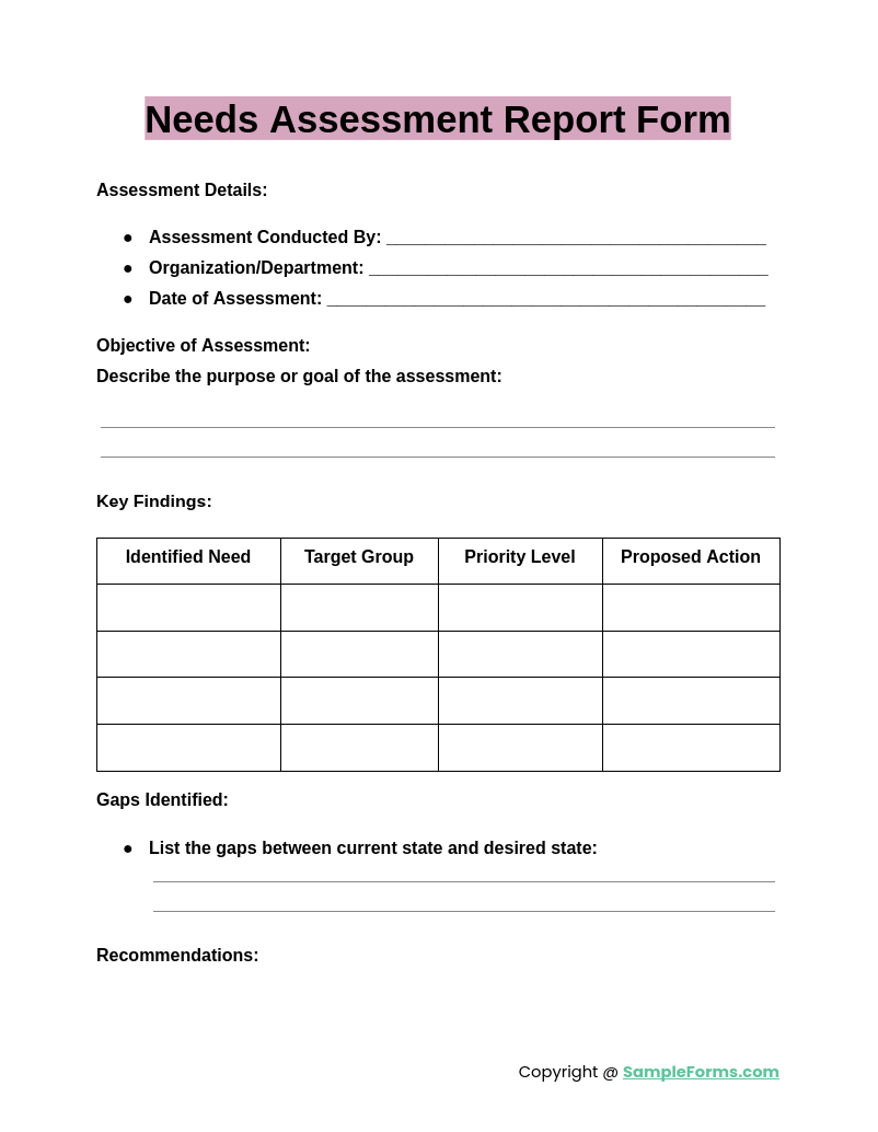 FREE 35+ Needs Assessment Form Samples, PDF, MS Word, Google Docs, Excel