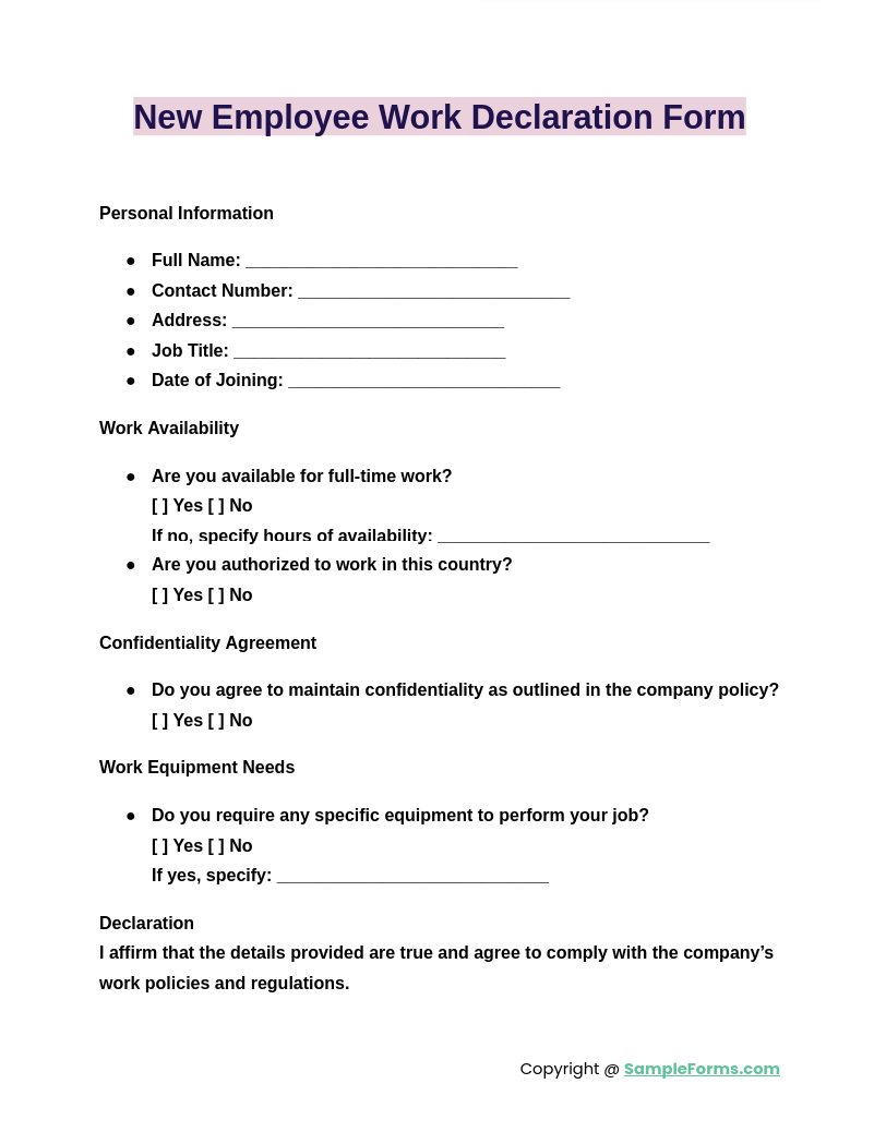 FREE 13+ Employee Declaration Form Samples, PDF, MS Word, Google Docs ...