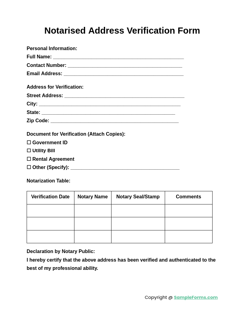 Free 13 + Address Verification Form Samples, PDF, MS Word, Google Docs