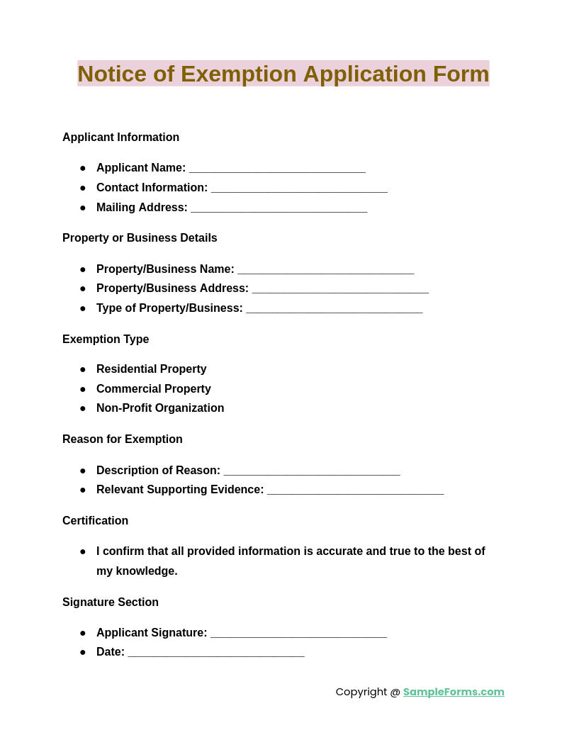 FREE 10+ Notice of Exemption Form Samples, PDF, MS Word, Google Docs, Excel