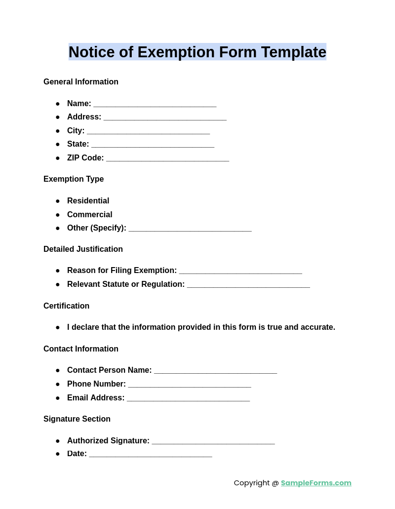 FREE 10+ Notice of Exemption Form Samples, PDF, MS Word, Google Docs, Excel