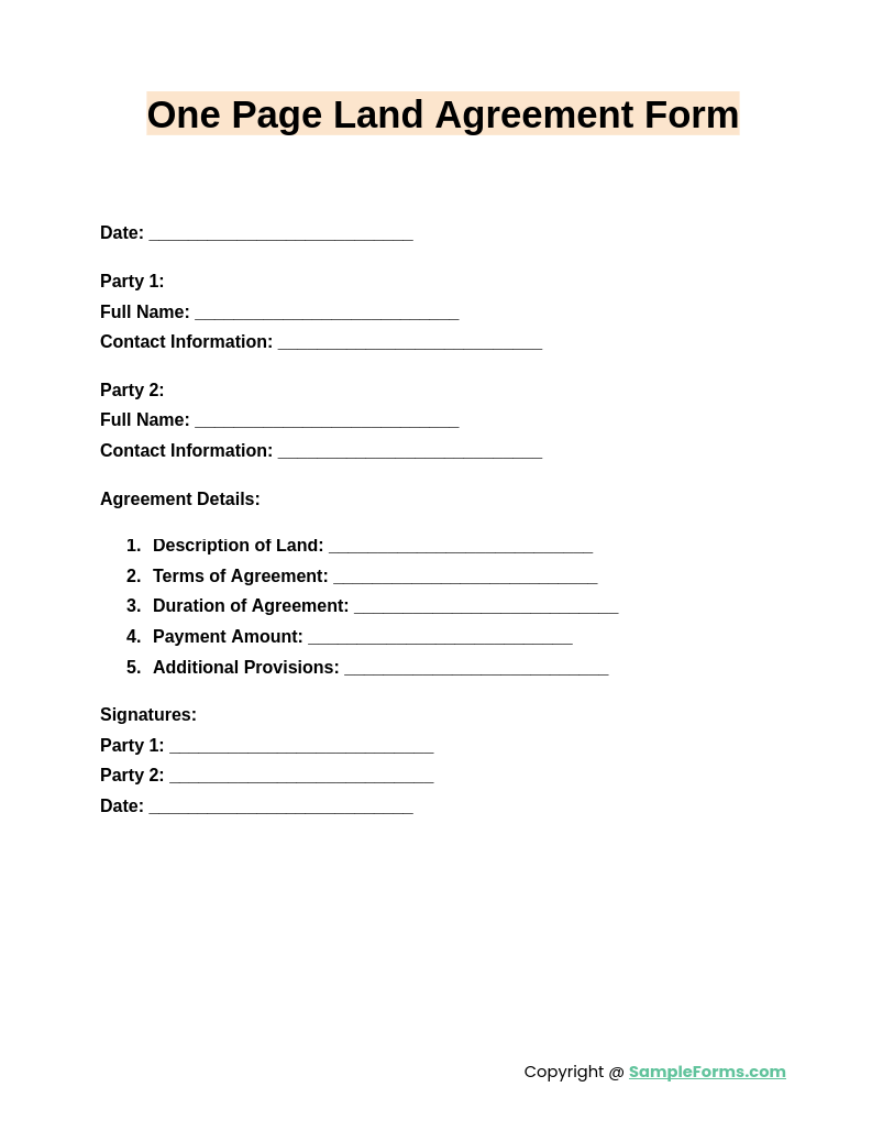 FREE 12+ Land Agreement Form Samples, PDF, MS Word, Google Docs