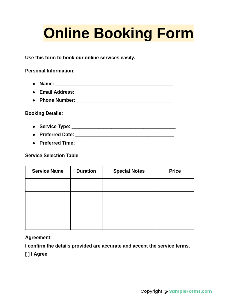 FREE 49+ Booking Form Samples, PDF, MS Word, Google Docs, Excel