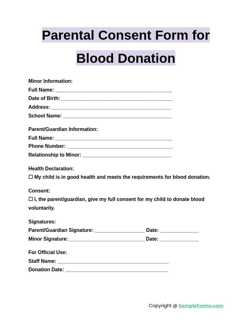 FREE 8+ Blood Donation Form Samples, PDF, MS Word, Google Docs
