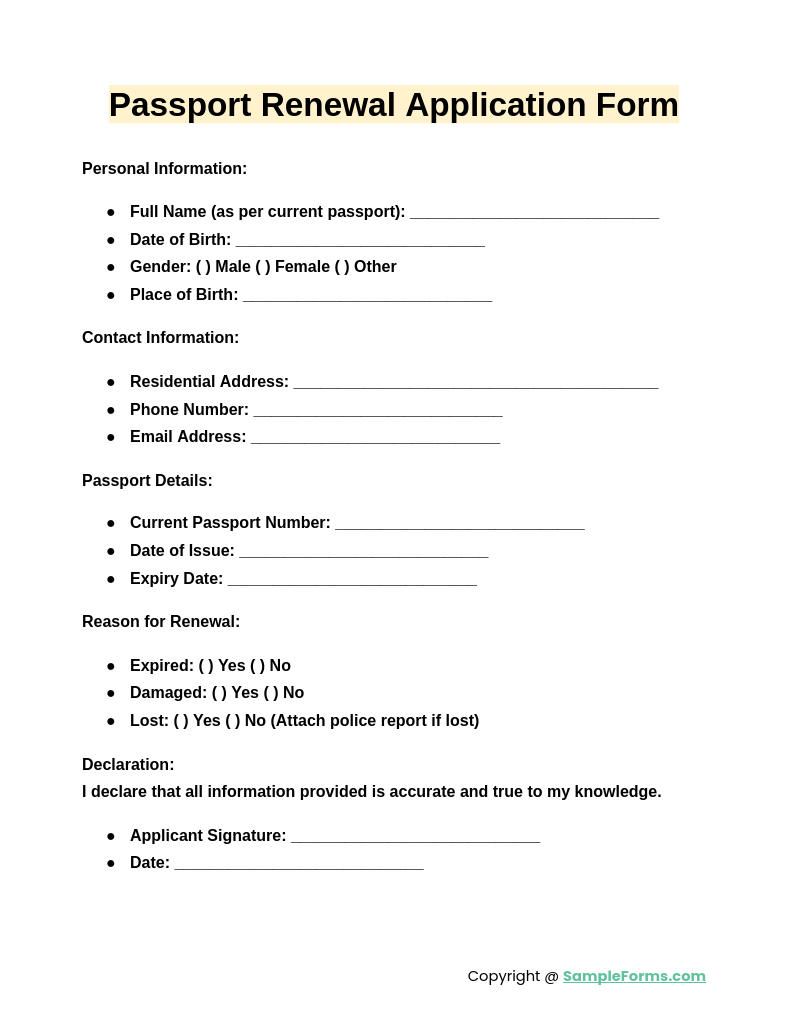 FREE 9+ Sample Passport Renewal Forms in PDF | MS Word