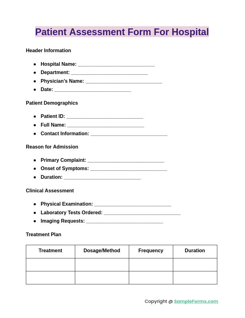 FREE 14+ Patient Assessment Form Samples, PDF, MS Word, Google Docs, Excel