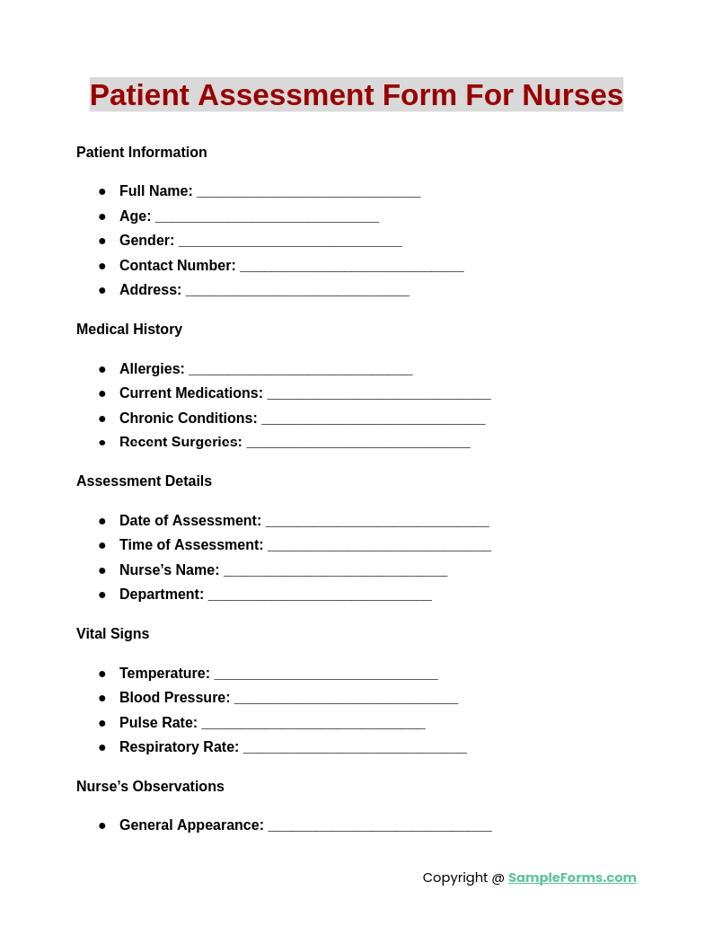FREE 14+ Patient Assessment Form Samples, PDF, MS Word, Google Docs, Excel
