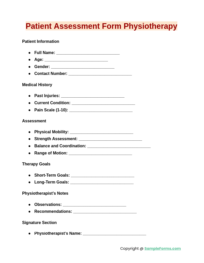 FREE 14+ Patient Assessment Form Samples, PDF, MS Word, Google Docs, Excel