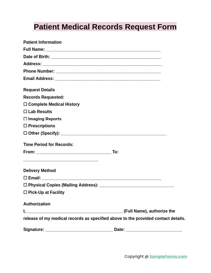 FREE 14+ Medical Records Request Form Samples, PDF, MS Word, Google Docs
