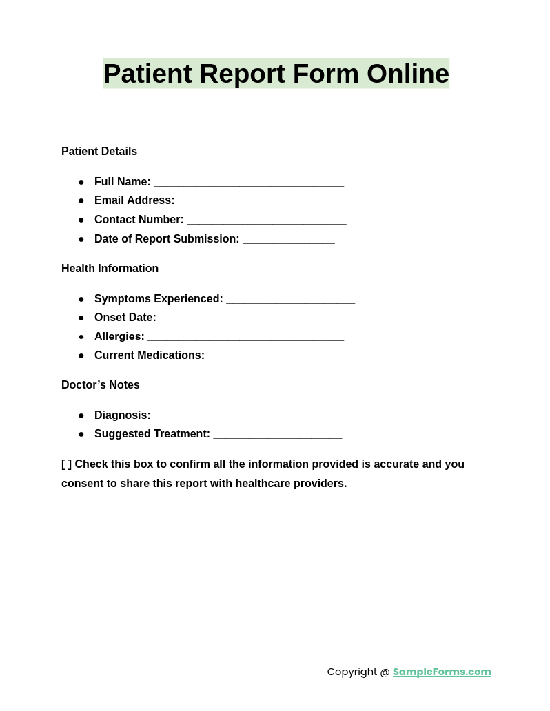FREE 16+ Patient Report Form Samples, PDF, MS Word, Google Docs