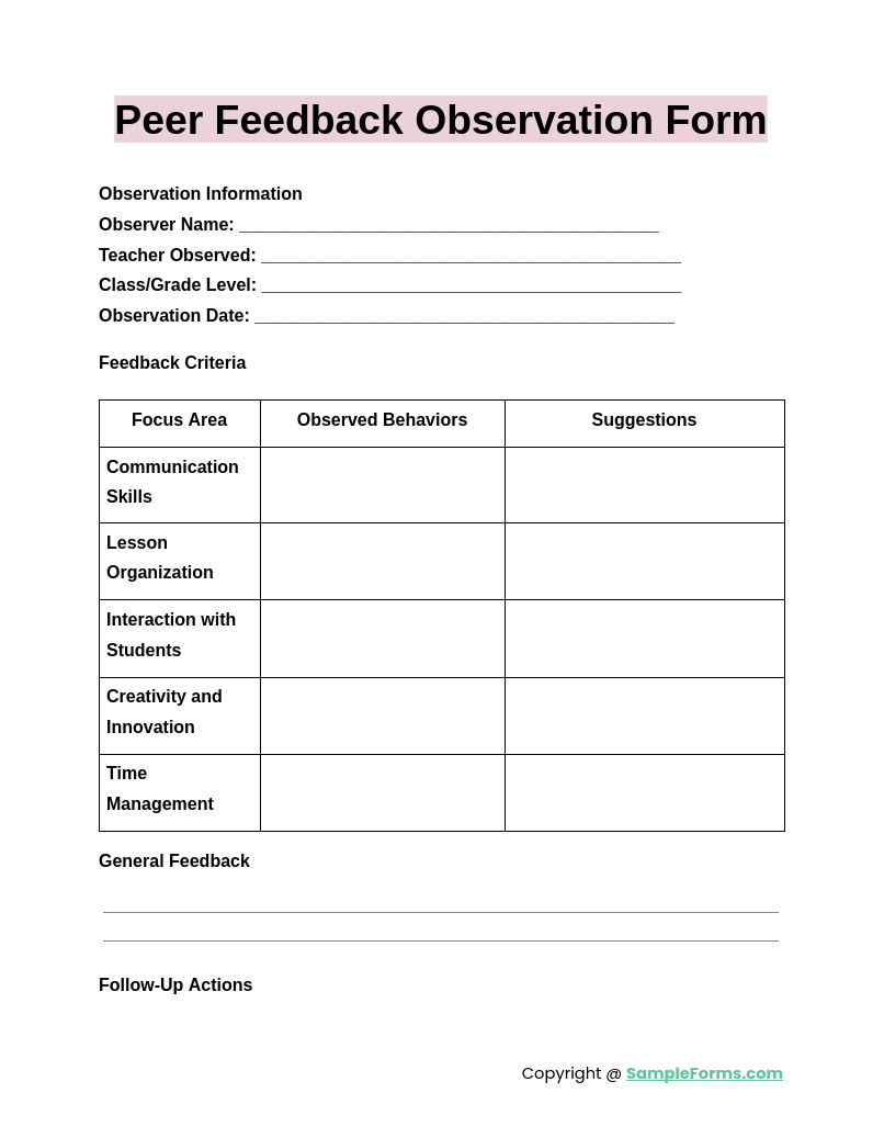 FREE 8+ Peer Observation Form Samples, PDF, MS Word, Google Docs