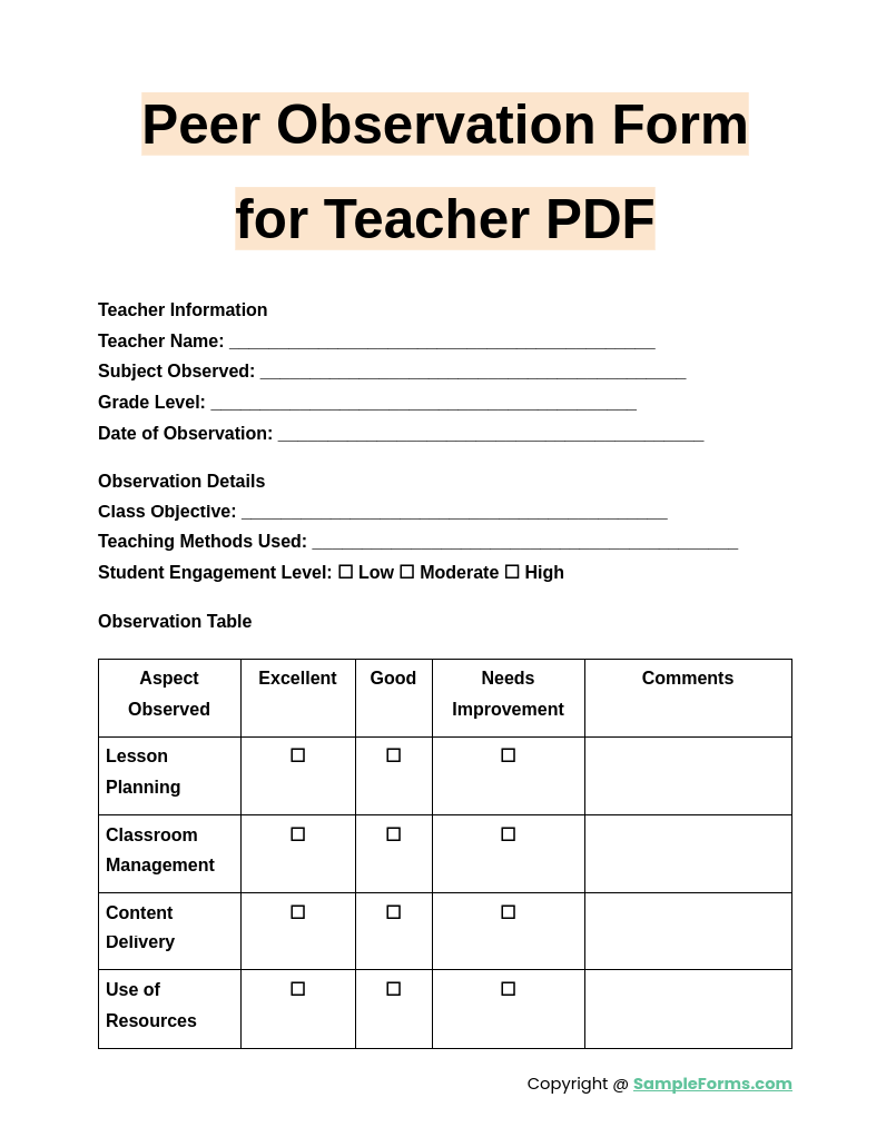 FREE 8+ Peer Observation Form Samples, PDF, MS Word, Google Docs