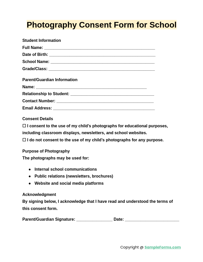 FREE 12+ Photography Consent Form Samples, PDF, MS Word, Google Docs