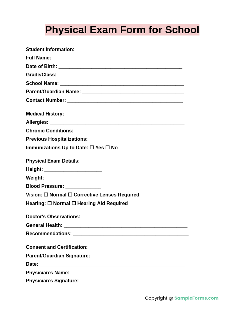FREE 13+ Physical Exam Form Samples, PDF, MS Word, Google Docs