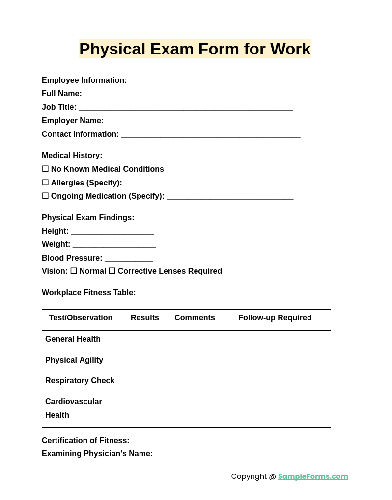 FREE 13+ Physical Exam Form Samples, PDF, MS Word, Google Docs